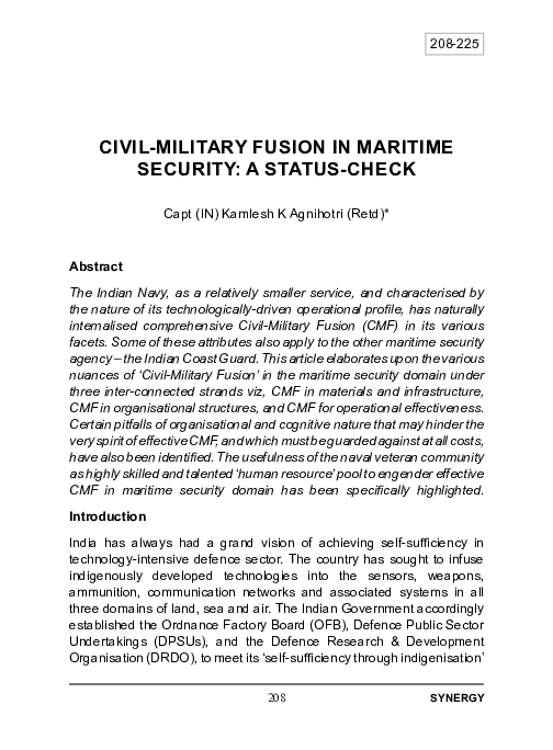 (PDF) CIVIL-MILITARY FUSION IN MARITIME SECURITY: A STATUS-CHECK