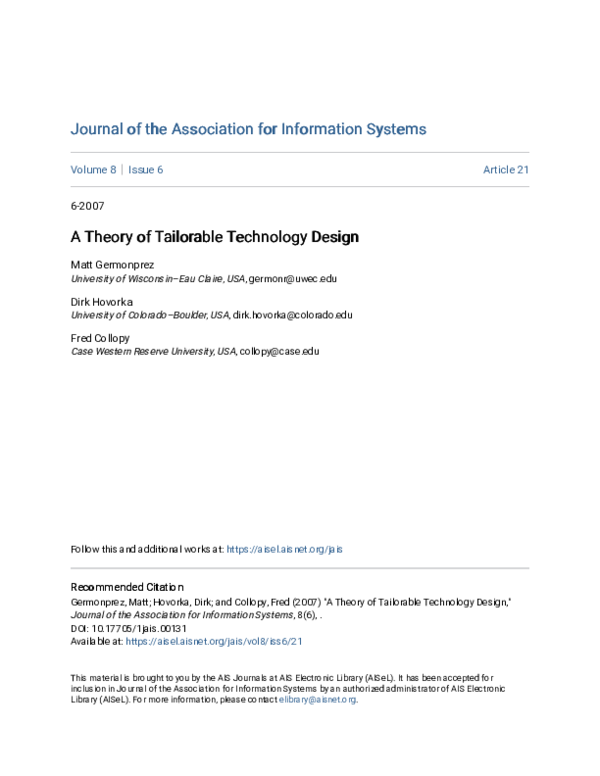 (PDF) A Theory of Tailorable Technology Design
