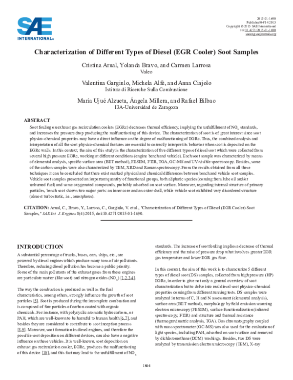 (PDF) Characterization of Different Types of Diesel (EGR Cooler) Soot Samples