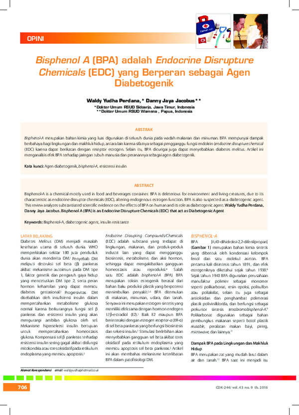 (PDF) Bisphenol A (BPA) adalah Endocrine Disrupture Chemicals (EDC ...