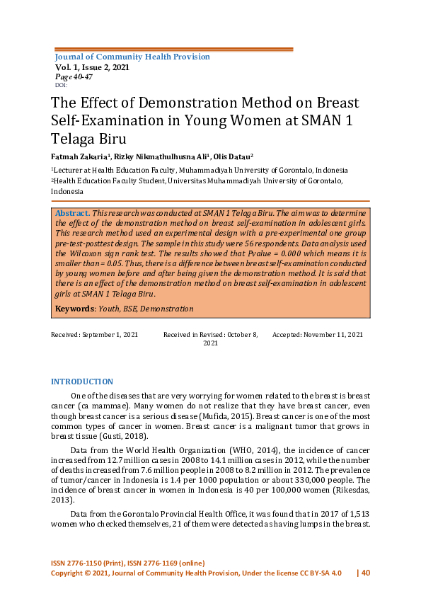 (PDF) The Effect of Demonstration Method on Breast Self-Examination in ...