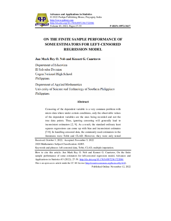 Pdf On The Finite Sample Performance Of Some Estimators For Left