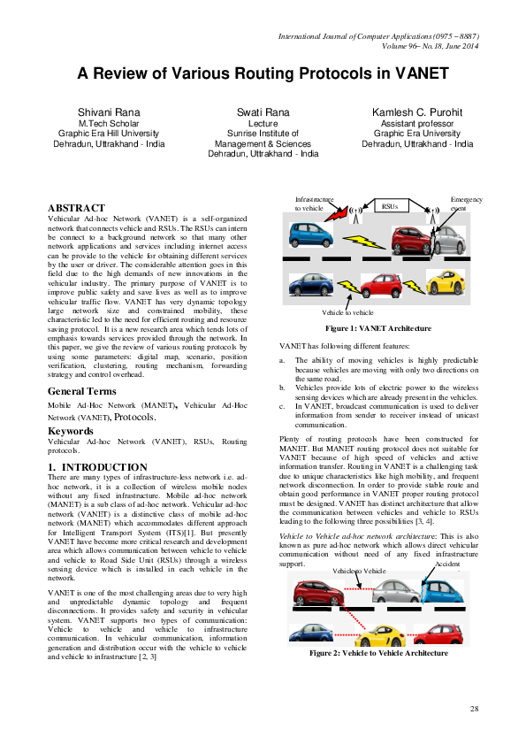Pdf A Review Of Various Routing Protocols In Vanet Shivani Rana