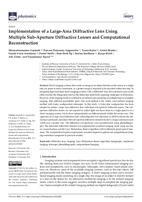 (PDF) Implementation of a Large-Area Diffractive Lens Using Multiple ...