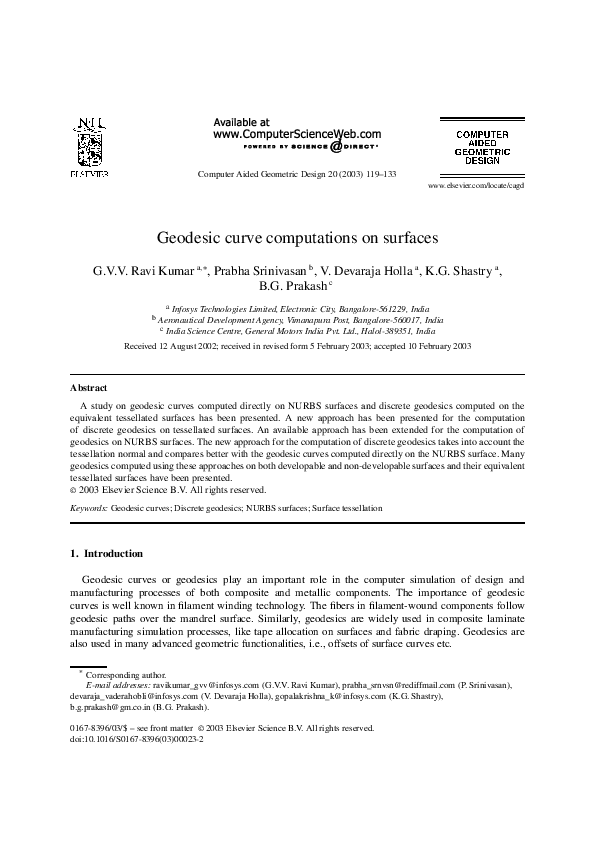 (PDF) Geodesic curve computations on surfaces
