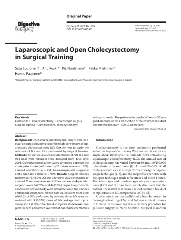 (PDF) Laparoscopic and Open Cholecystectomy in Surgical Training | Pia Nordström - Academia.edu