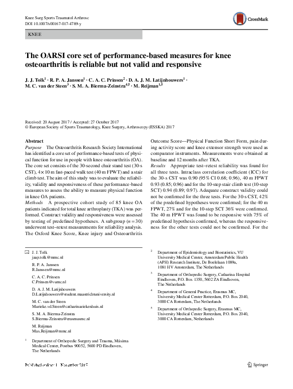 (PDF) The OARSI core set of performance-based measures for knee ...
