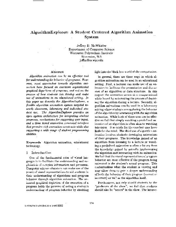 (PDF) AlgorithmExplorer: a student centered algorithm animation system