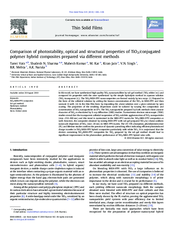 (PDF) Comparison of photostability, optical and structural properties of TiO2/conjugated polymer ...