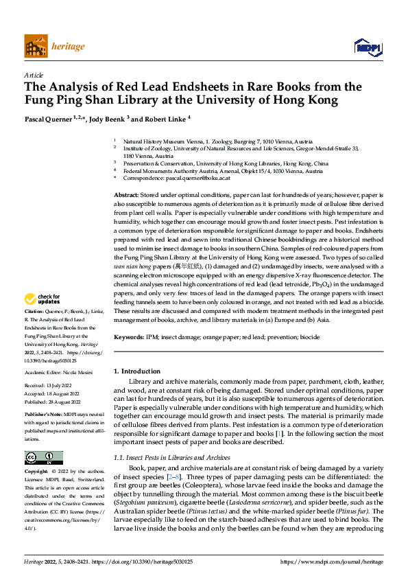(PDF) The Analysis of Red Lead Endsheets in Rare Books from the Fung ...