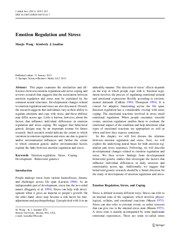 (PDF) Emotion Regulation and Stress