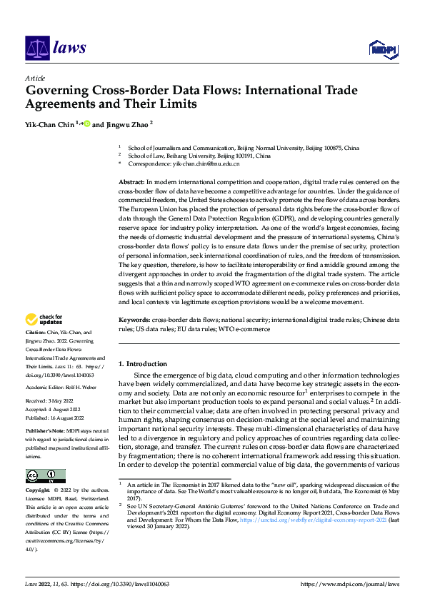 (PDF) Governing Cross-Border Data Flows: International Trade Agreements and Their Limits