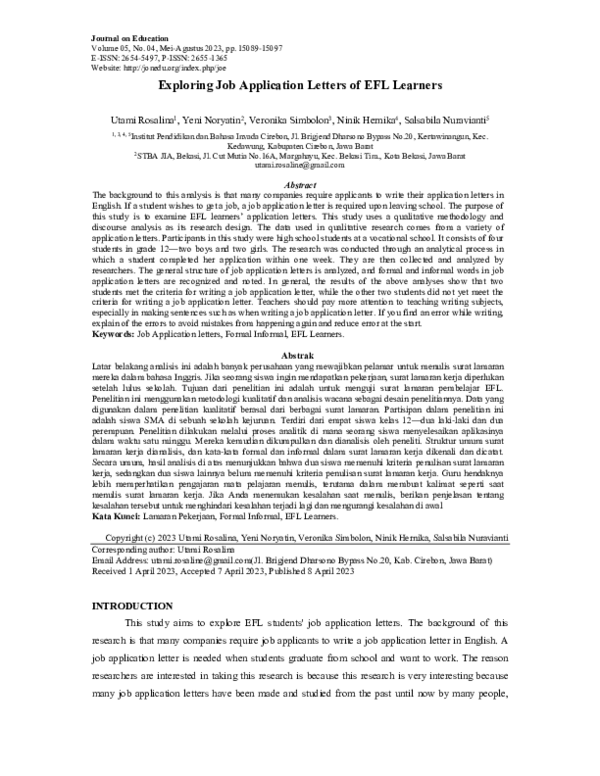 (PDF) Exploring Job Application Letters of EFL Learners