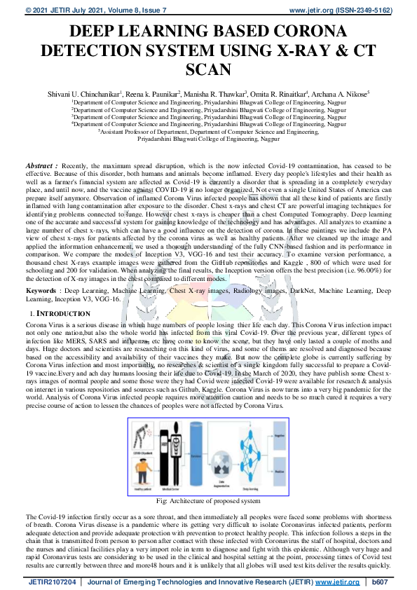 (PDF) Deep Learning Based Corona Detection System Using X-Ray & CT Scan