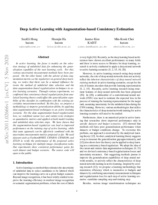 Pdf Deep Active Learning With Augmentation Based Consistency Estimation