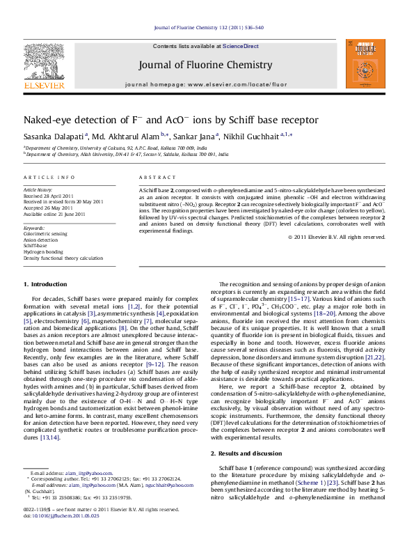 (PDF) Naked-eye detection of F− and AcO− ions by Schiff base receptor
