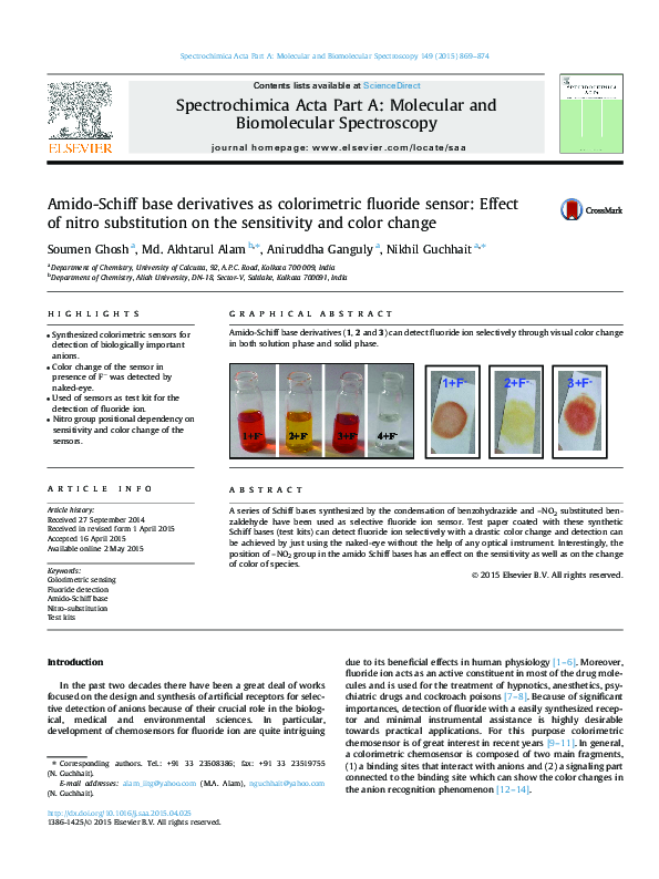 (PDF) Amido-Schiff base derivatives as colorimetric fluoride sensor ...