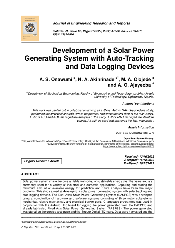 (PDF) Solar Power System with Tracking & Data Logging