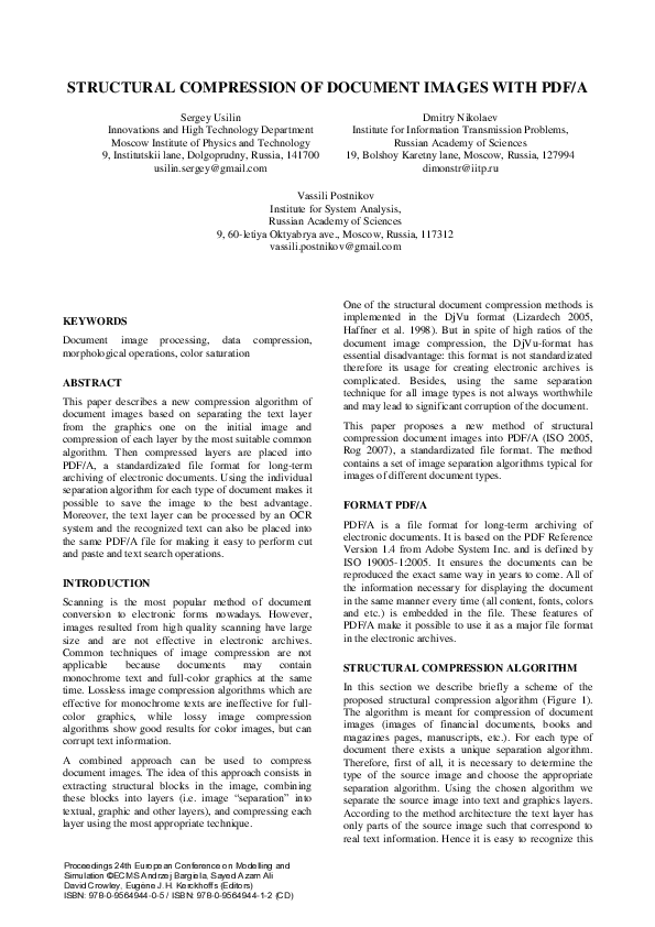 (PDF) Structural Compression Of Document Images With PDF/A