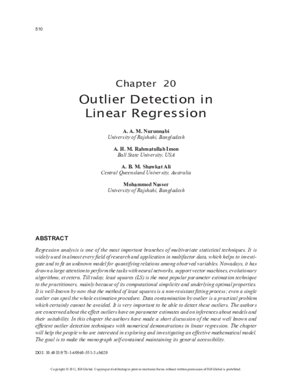 Pdf Outlier Detection In Linear Regression