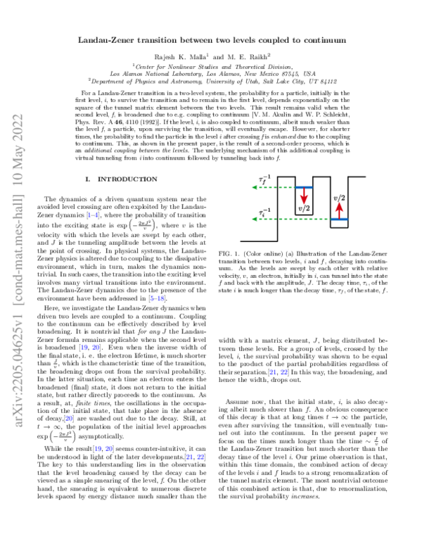 (PDF) Landau-Zener transition between two levels coupled to continuum