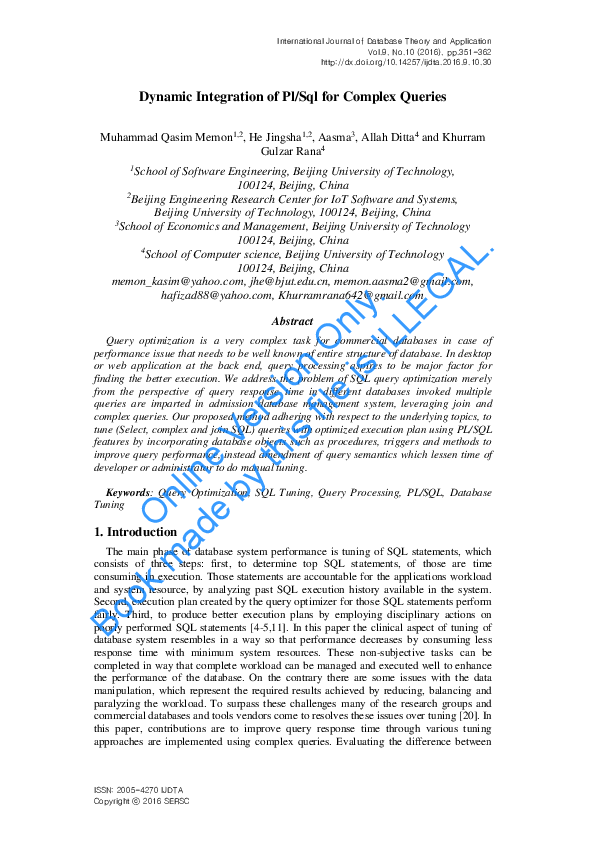 (PDF) Dynamic Integration of Pl/Sql for Complex Queries