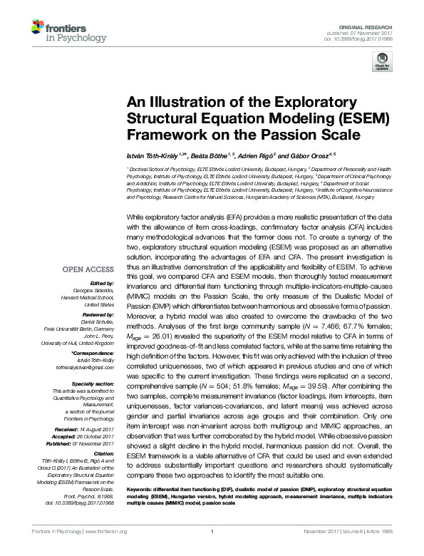 Pdf An Illustration Of The Exploratory Structural Equation Modeling