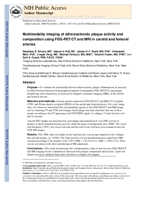 (PDF) Multimodality imaging of atherosclerotic plaque activity and ...