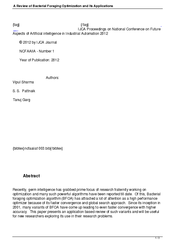 Pdf A Review Of Bacterial Foraging Optimization And Its Applications