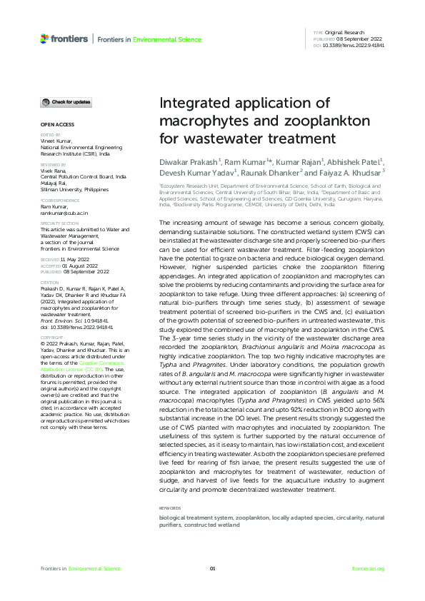 (PDF) Integrated application of macrophytes and zooplankton for ...