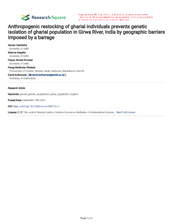 (PDF) Anthropogenic restocking of gharial individuals prevents genetic ...