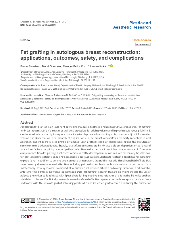(PDF) Fat grafting in autologous breast reconstruction: applications ...