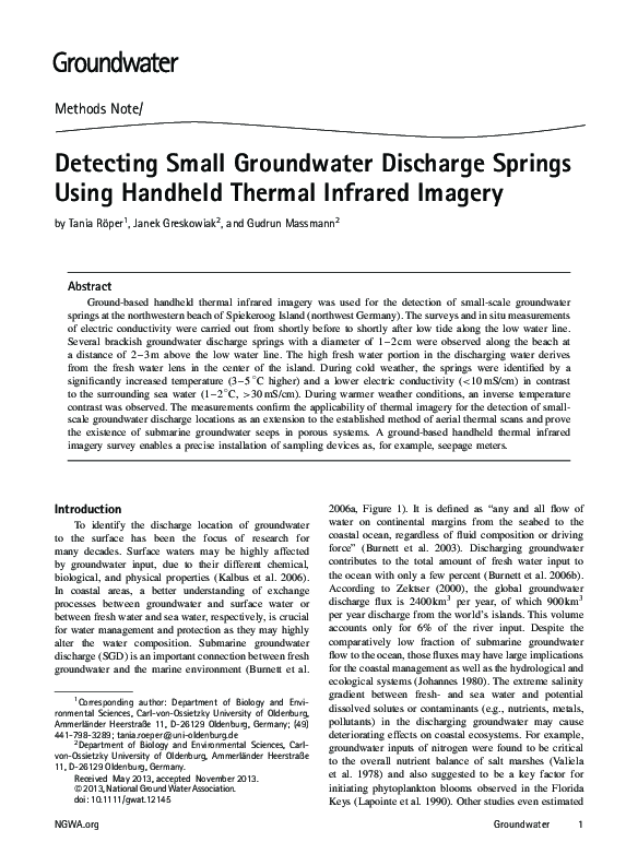 (PDF) Detecting Small Groundwater Discharge Springs Using Handheld ...