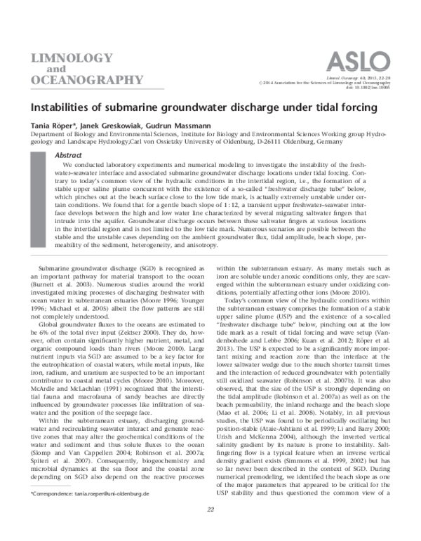 (PDF) Instabilities of submarine groundwater discharge under tidal forcing