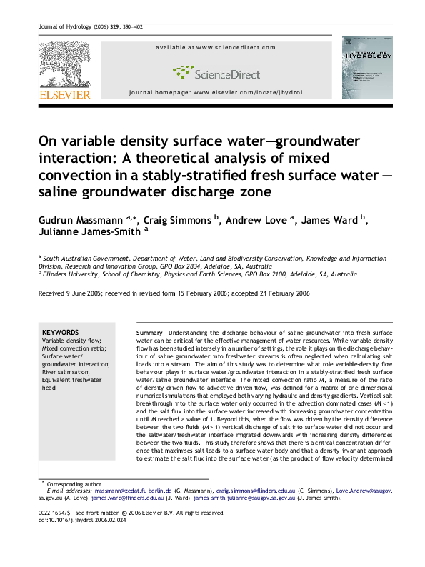 (PDF) On variable density surface water–groundwater interaction: A theoretical analysis of mixed ...