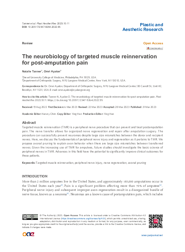 (PDF) The neurobiology of targeted muscle reinnervation for post ...