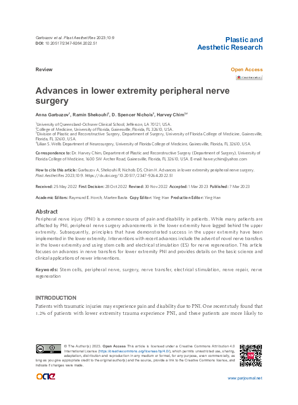 (PDF) Advances in lower extremity peripheral nerve surgery