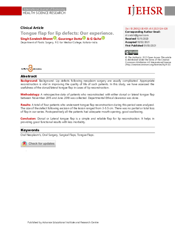 (PDF) Tongue flap for lip defects: Our experience