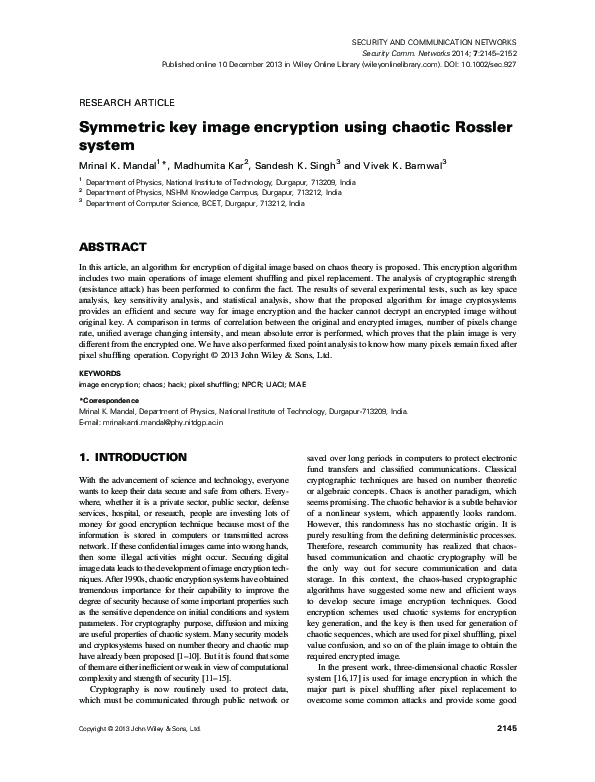 Pdf Symmetric Key Image Encryption Using Chaotic Rossler System