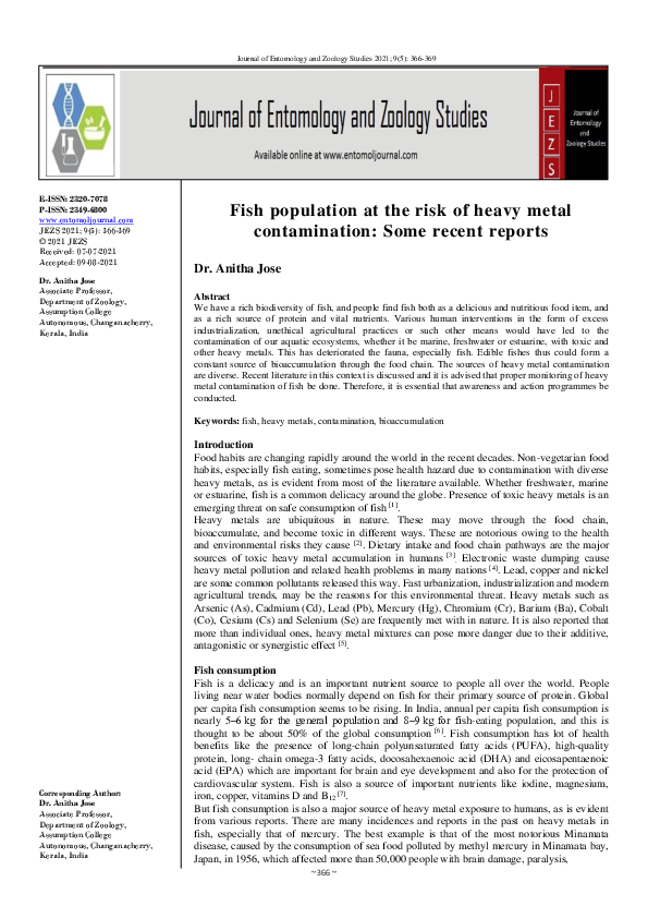 (PDF) Fish population at the risk of heavy metal contamination: Some ...