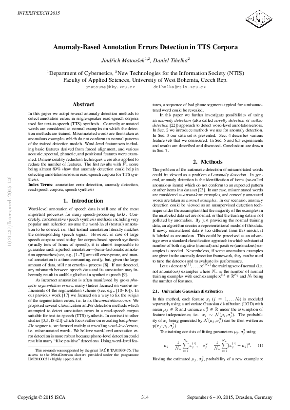 Pdf Anomaly Based Annotation Errors Detection In Tts Corpora