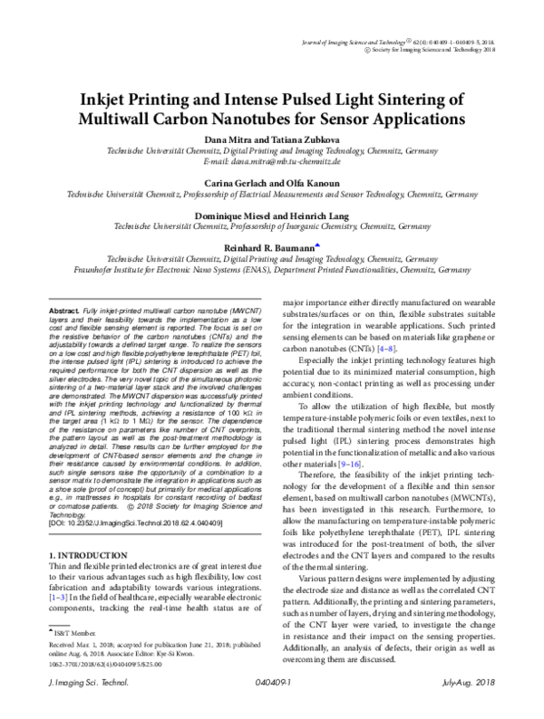 (PDF) Inkjet Printing and Intense Pulsed Light Sintering of Multiwall ...