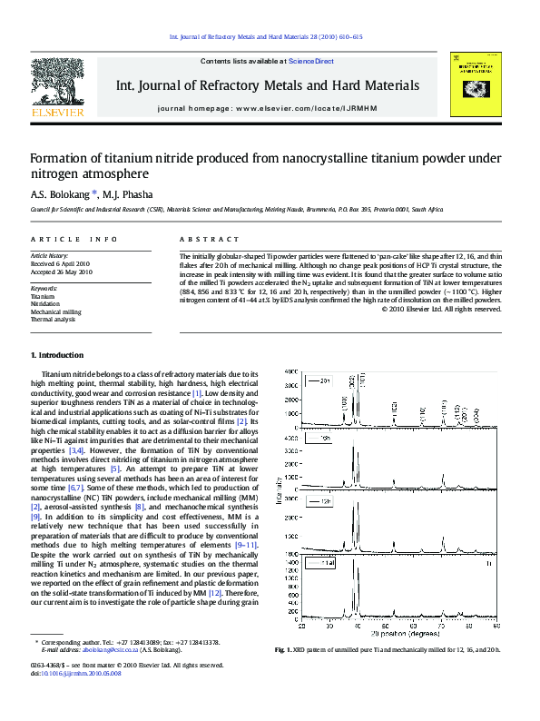 (PDF) Formation of titanium nitride produced from nanocrystalline ...