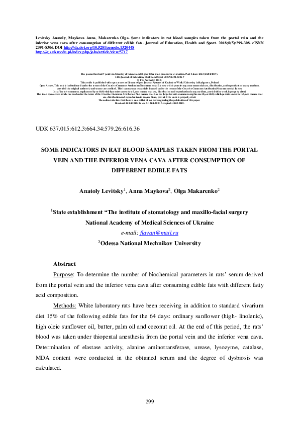 (PDF) Some Indicators In Rat Blood Samples Taken From The Portal Vein ...