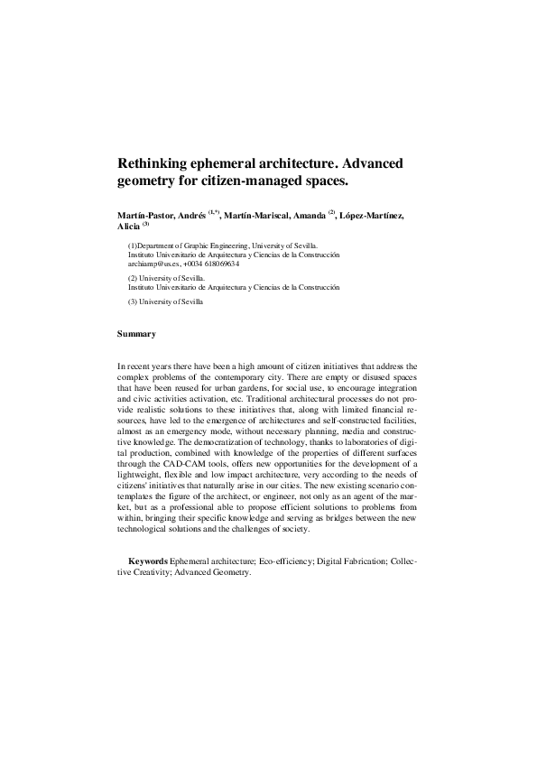 (PDF) Rethinking Ephemeral Architecture. Advanced Geometry for Citizen ...