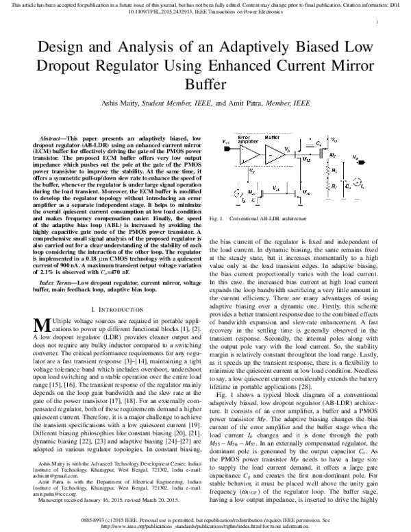 (PDF) Design and Analysis of an Adaptively Biased Low-Dropout Regulator Using Enhanced Current ...