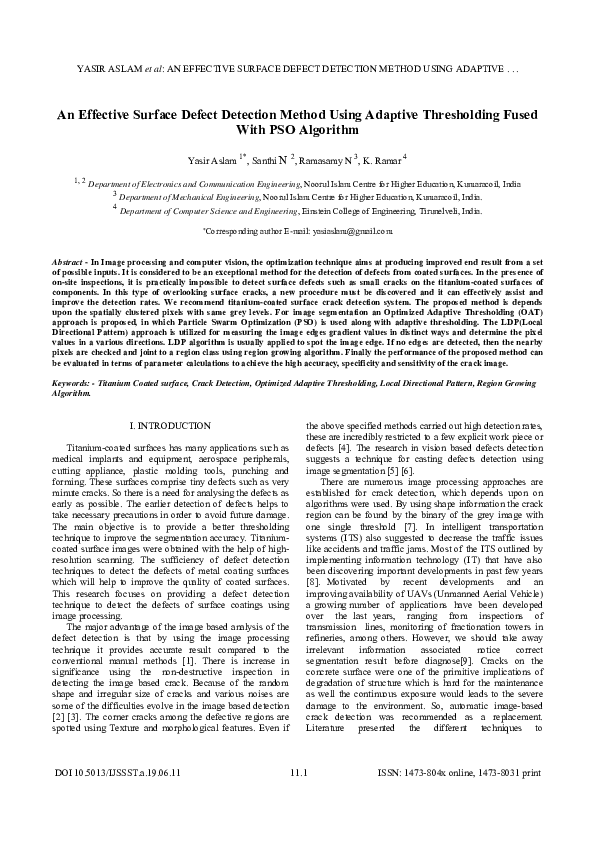 Pdf An Effective Surface Defect Detection Method Using Adaptive Thresholding Fused With Pso 5334