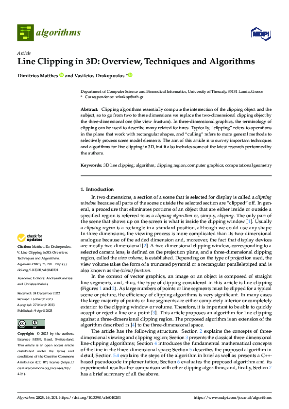 (PDF) Line Clipping in 3D: Overview, Techniques and Algorithms