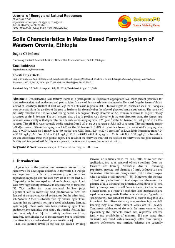 (PDF) Soils Characteristics in Maize Based Farming System of Western Oromia, Ethiopia | Dagne ...