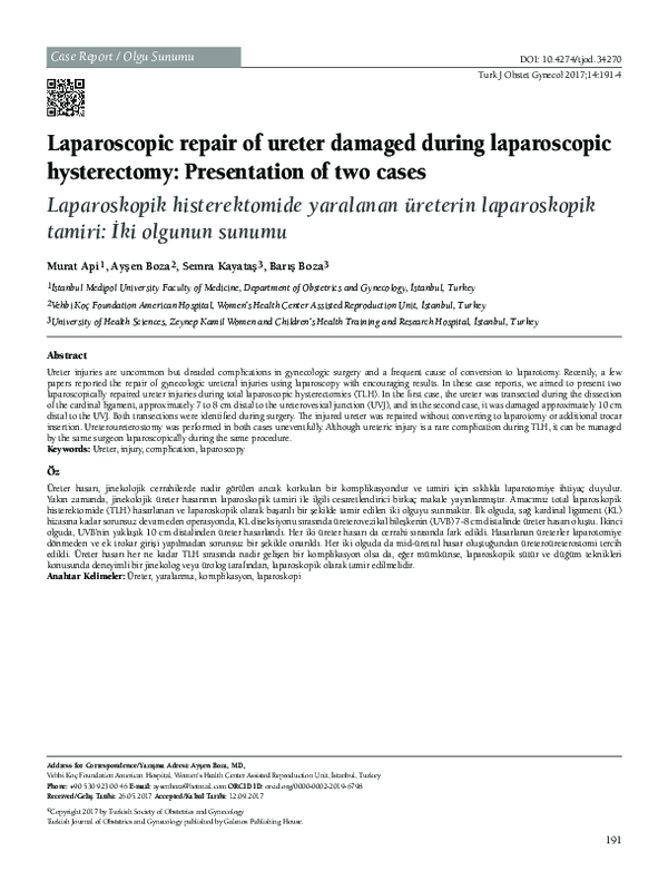 (PDF) Laparoscopic repair of ureter damaged during laparoscopic ...
